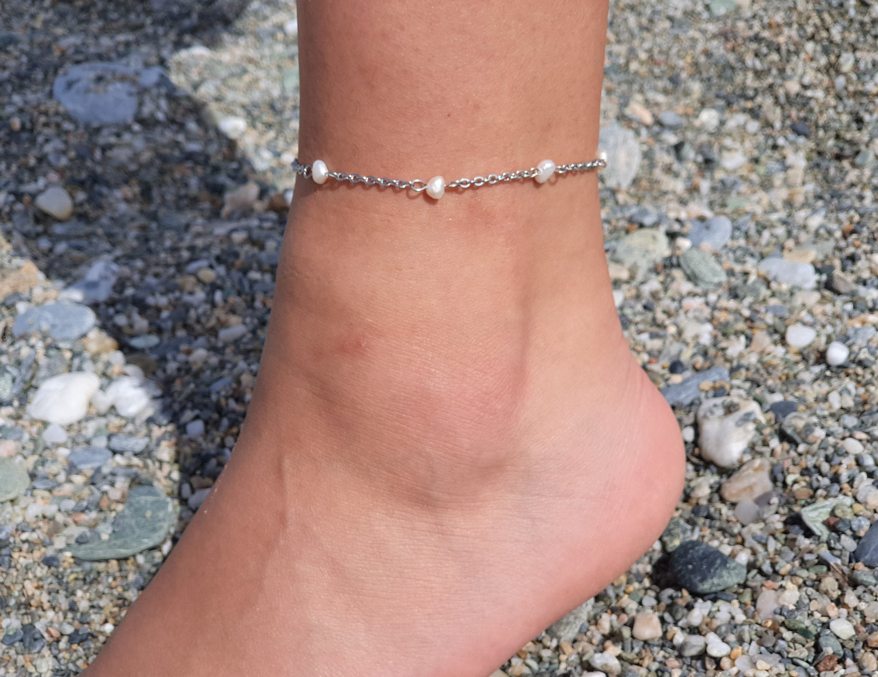 White Pearl Anklet Pearl Anklet Silver Anklet Gold Anklet - Etsy