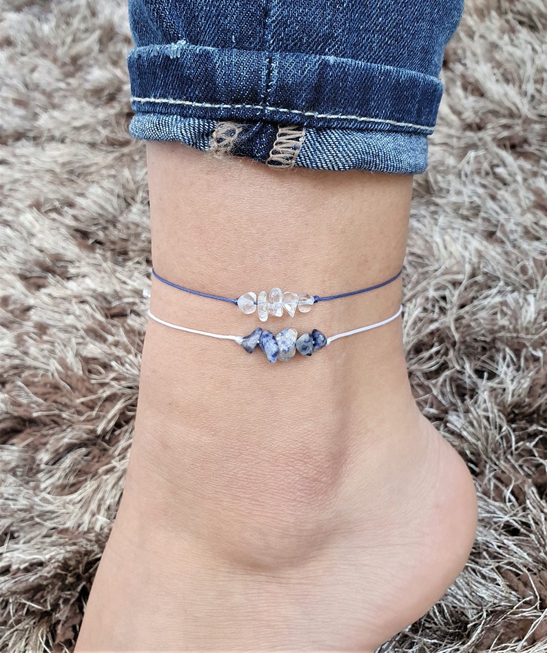 Crystal Anklet Gemstone Anklet Aquamarine Anklet Boho - Etsy
