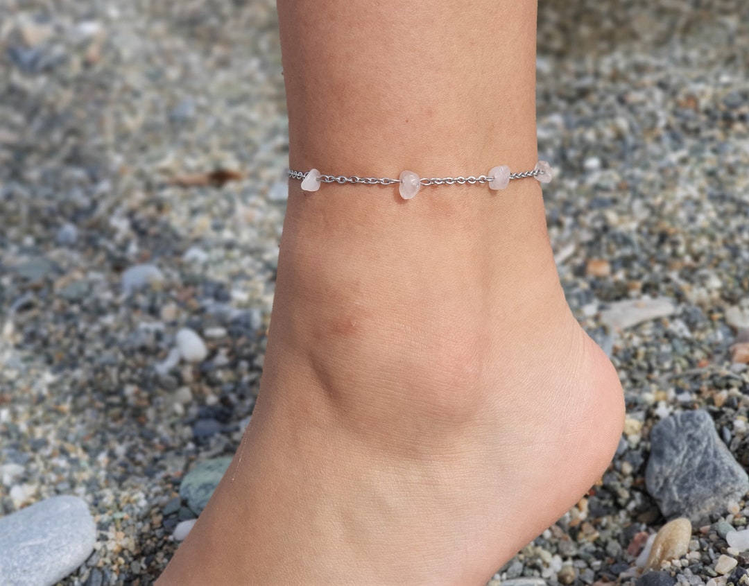 Rose Quartz Anklet, Gold Anklet, Silver Anklet, Crystal Anklet ...