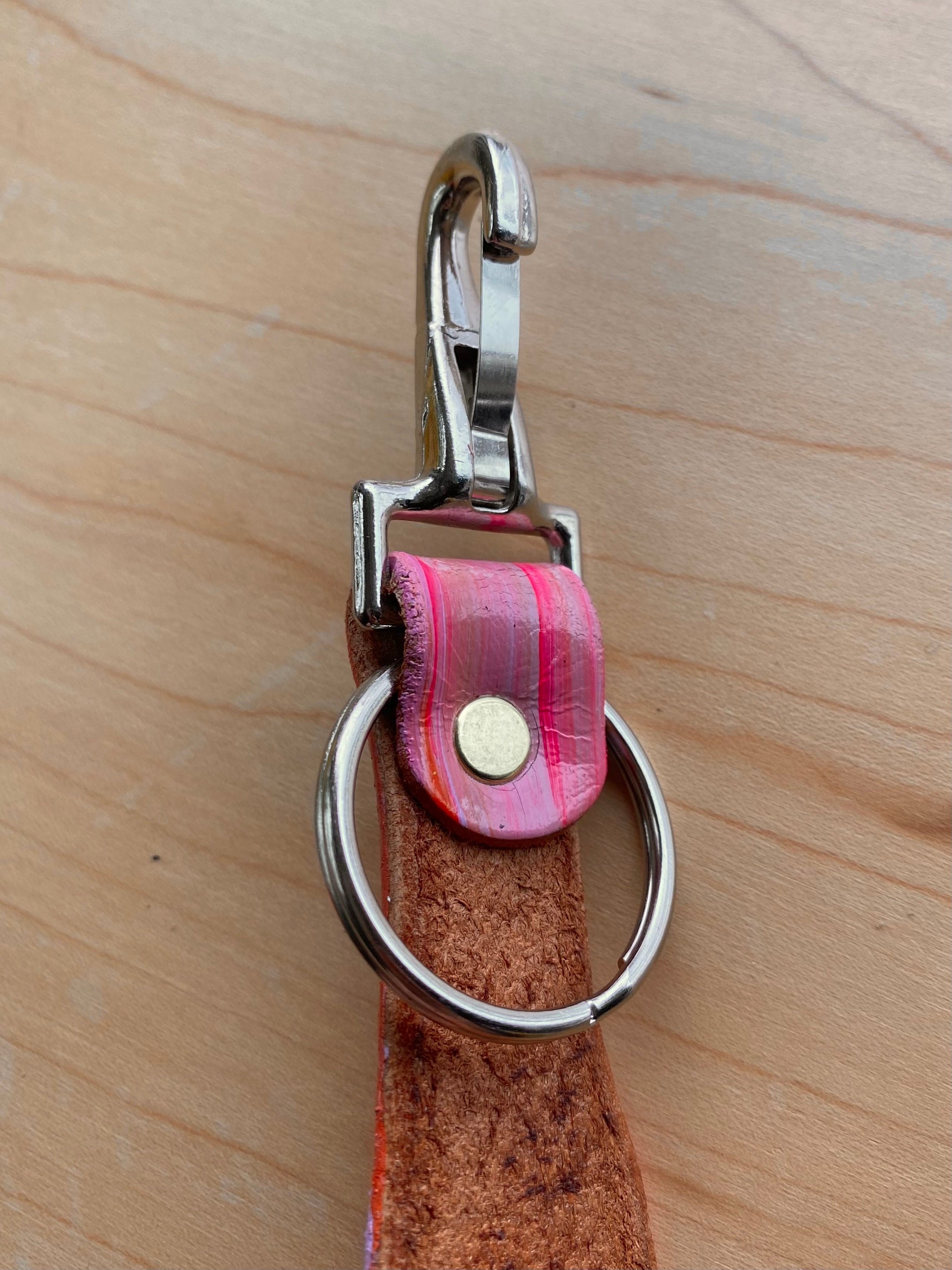 Shocking Pink Swirl Witchy Hand Keychain Leather Hand Painted Free Ship ...