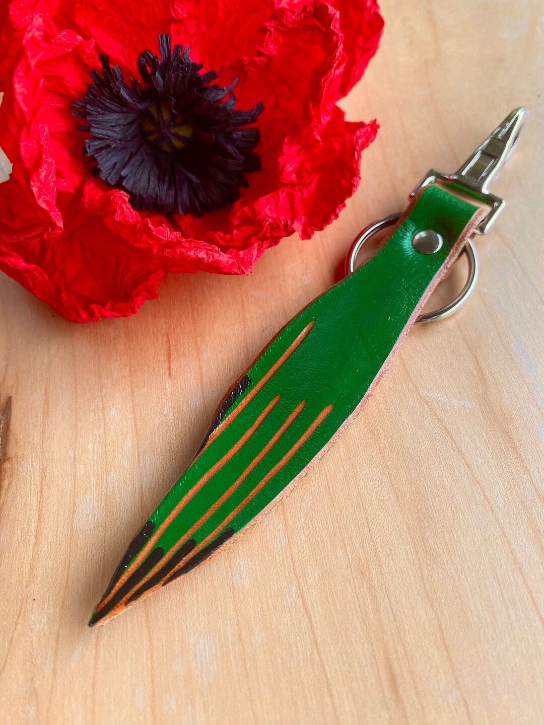 Witchy Hand Keychain - Emerald Green - Leather - Hand Painted - Free ...