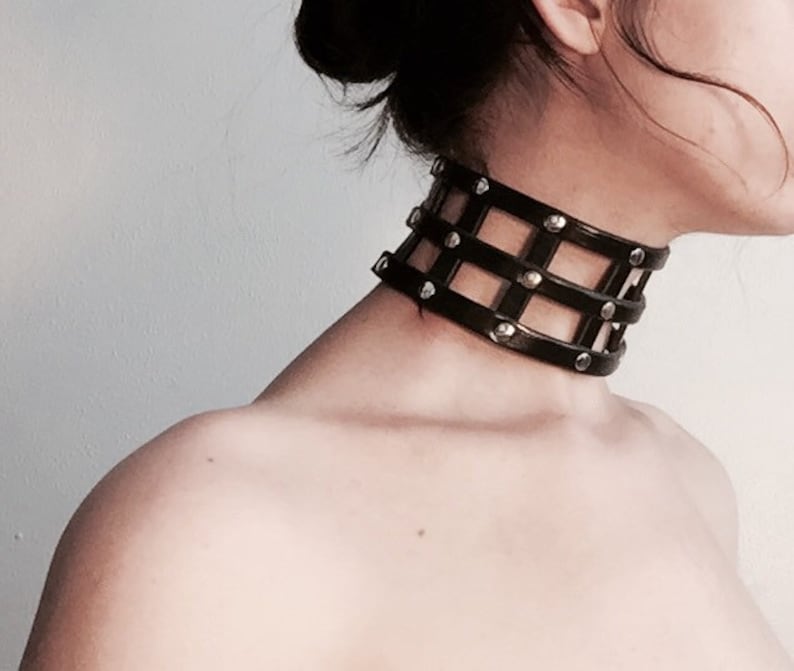 Buy Leather Cage Posture Choker Black Small Online in India - Etsy