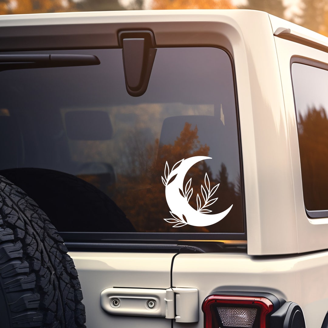 Floral Moon Vinyl Decal Moon Car Decal, Flower Decal, Minimalist Decal ...