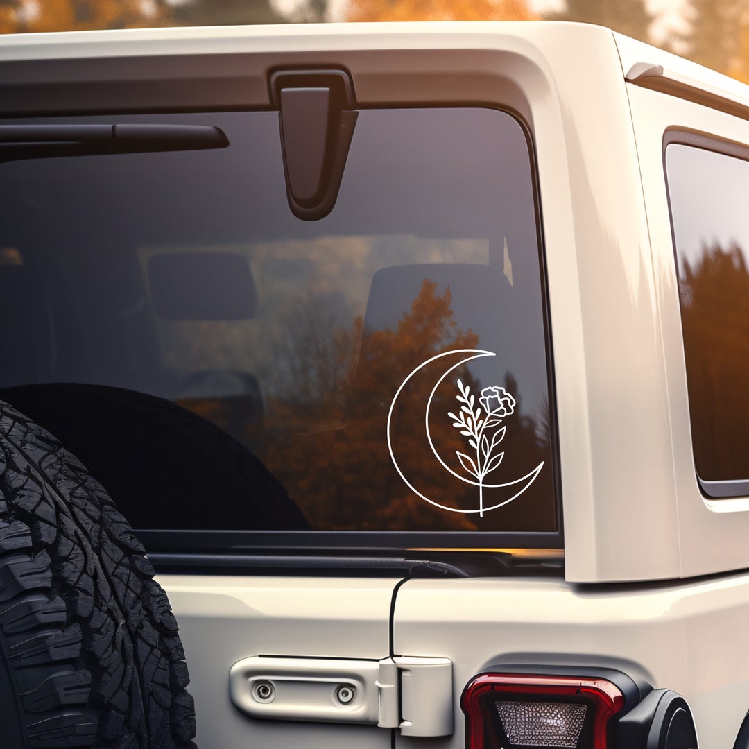 Floral Moon Vinyl Decal Moon Car Decal, Flower Decal, Minimalist Decal ...