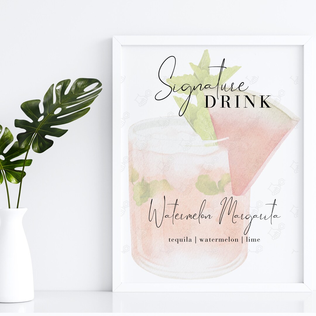 Signature Drink Sign Watermelon Margarita | Minimalist Wedding Bar Menu ...