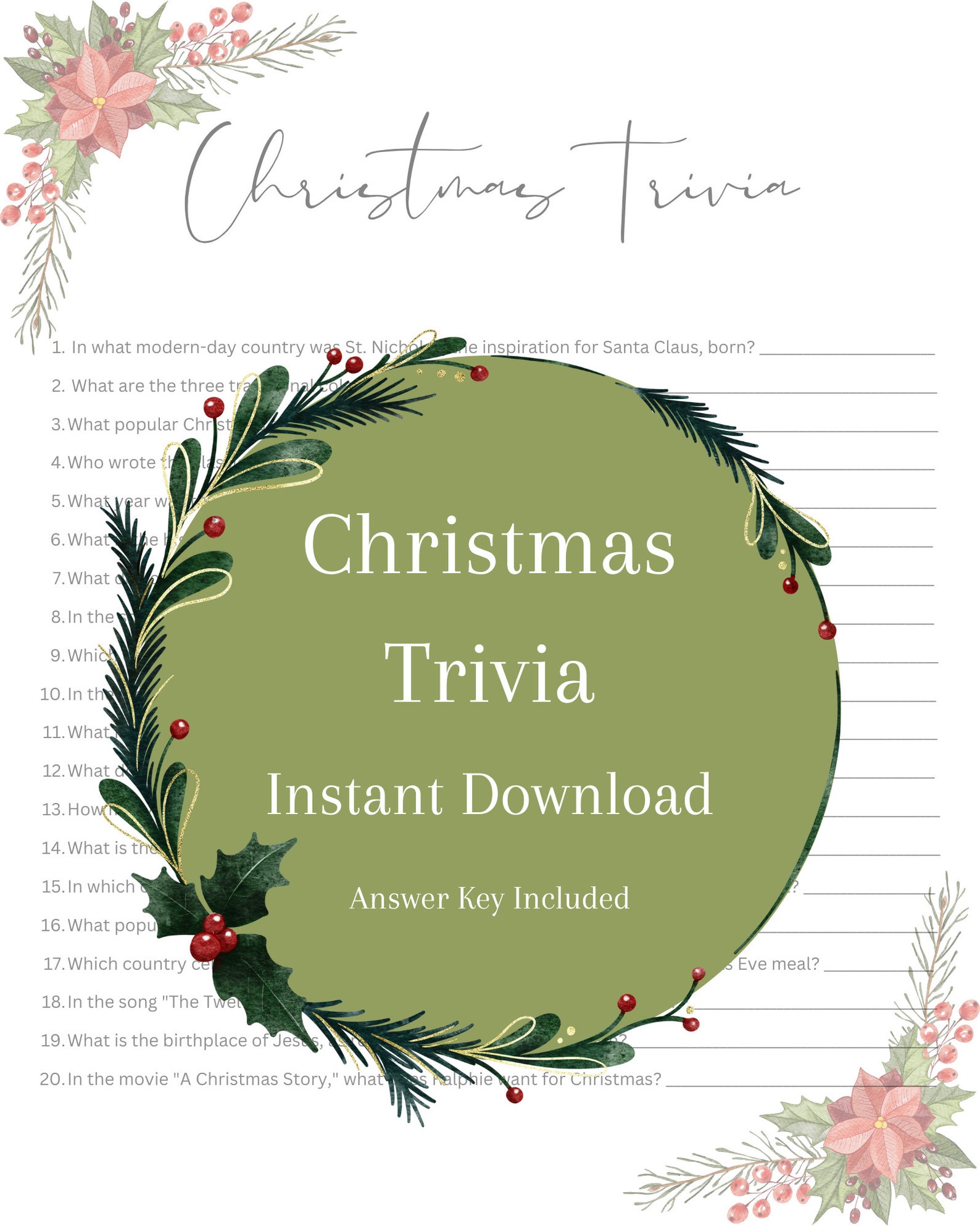 Christmas Trivia, Holiday Trivia Games, Christmas Printable Game ...