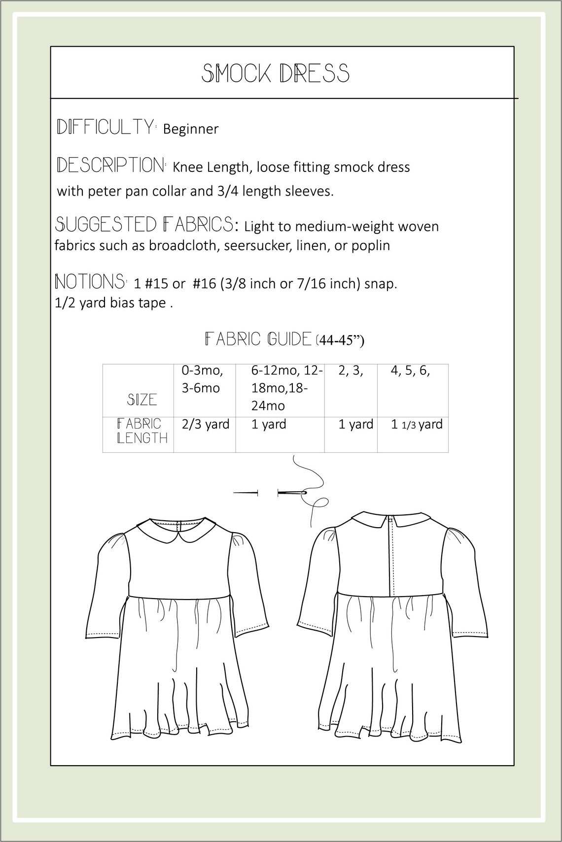 Smock Dress PDF Sewing Pattern. Loose Fitting Dress. Toddler | Etsy
