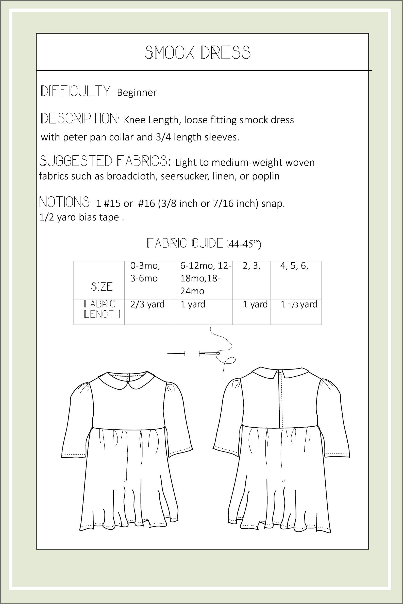 Smock Dress PDF Sewing Pattern, Long Sleeve Toddler Dress (sizes 0-6 ...