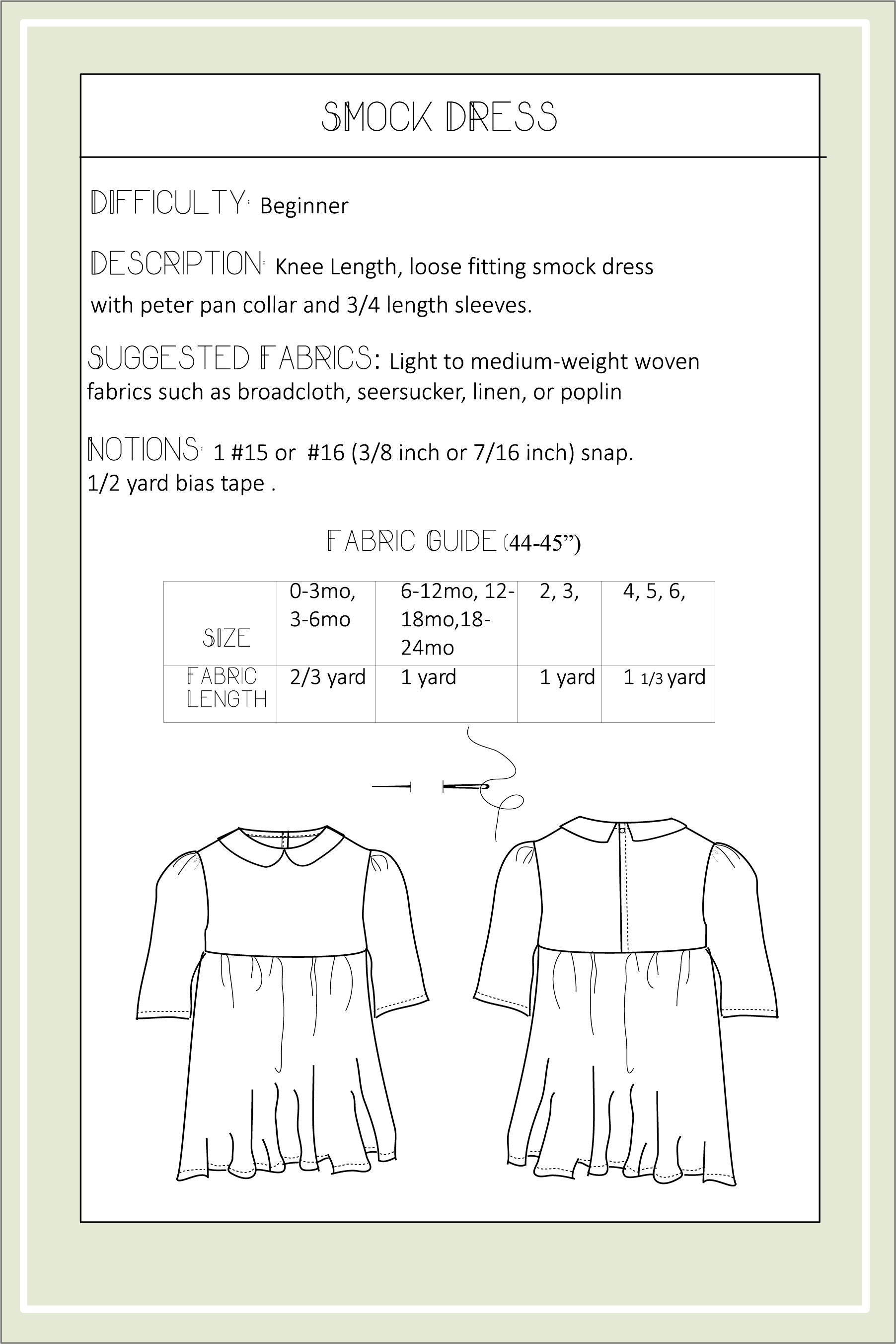 Smock Dress PDF Sewing Pattern, Long Sleeve Toddler Dress (sizes 0-6 ...
