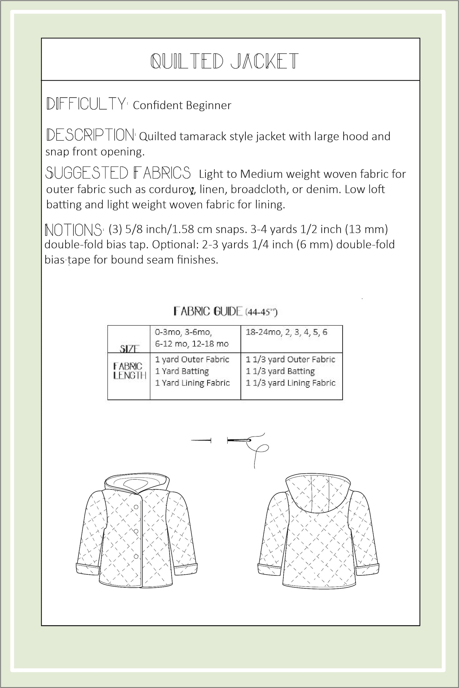 Quilted Hooded Tamarack Style Jacket PDF Pattern / Digital - Etsy Canada