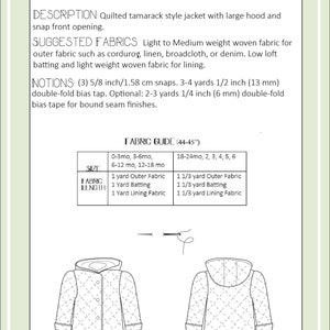 Quilted Hooded Tamarack Style Jacket PDF Pattern / Digital Sewing ...