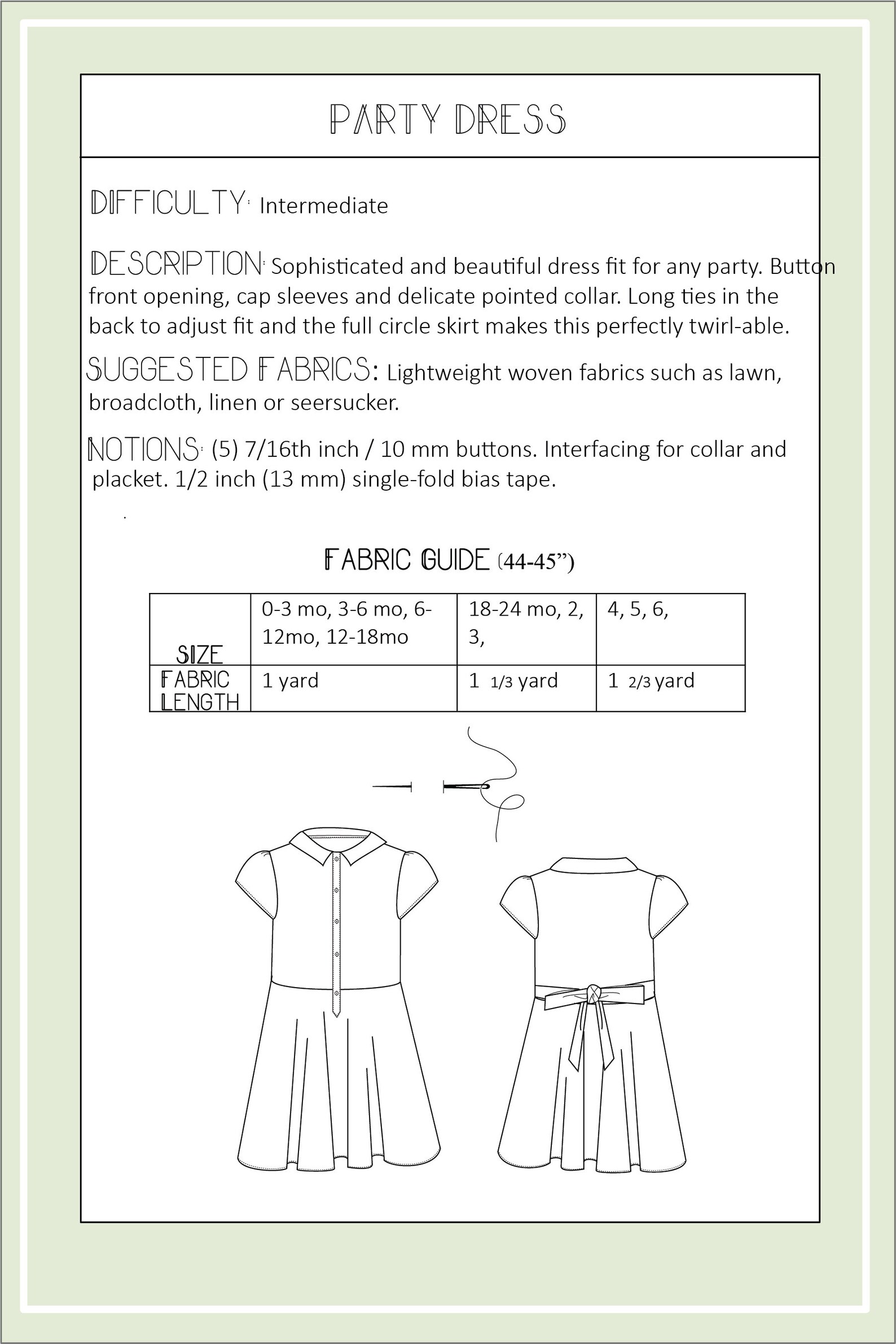 Baby Party Dress Sewing Pattern, Button Front, Full Skirt (PDF Pattern ...
