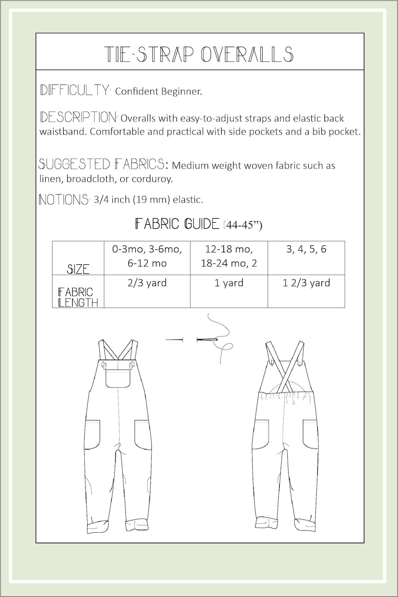 Tie Strap Overalls / Dungarees Digital PDF Sewing Pattern for Babies ...