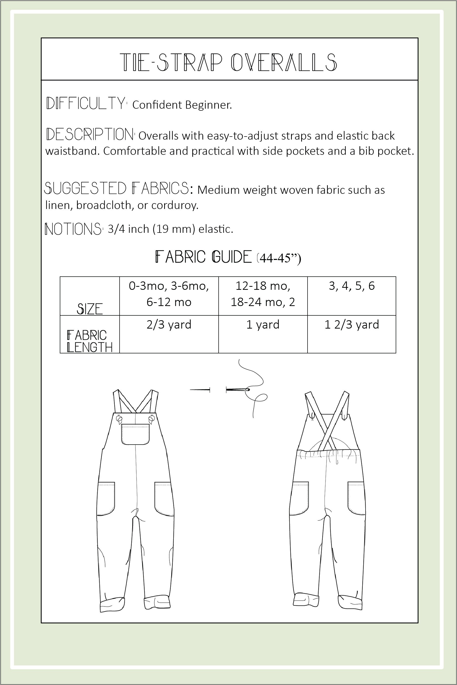 Tie Strap Overalls / Dungarees Digital PDF Sewing Pattern for Babies ...