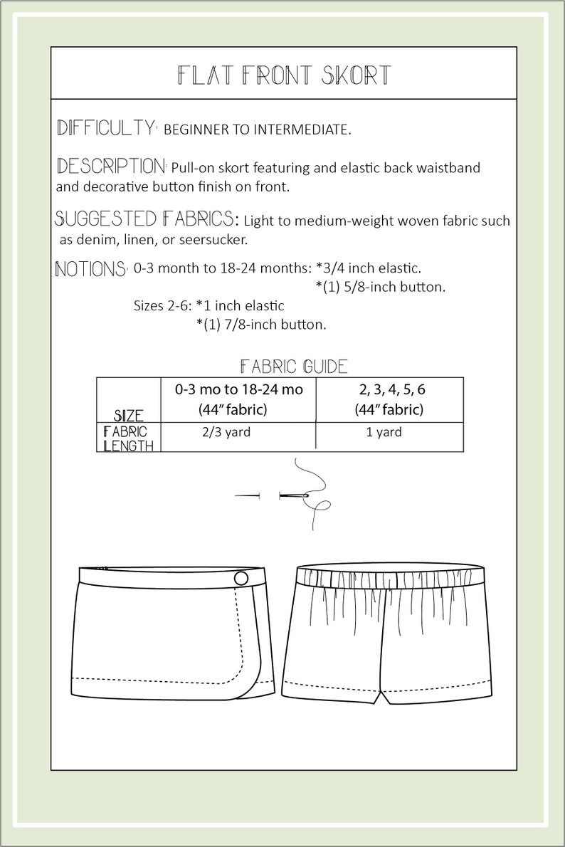 Flat Front Skort PDF Sewing Pattern for Kids and Babies - Etsy