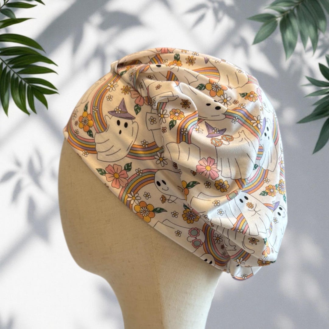 Rainbow Ghost Scrub Cap – Bouffant Style Surgical Hat With Cute Ghosts ...