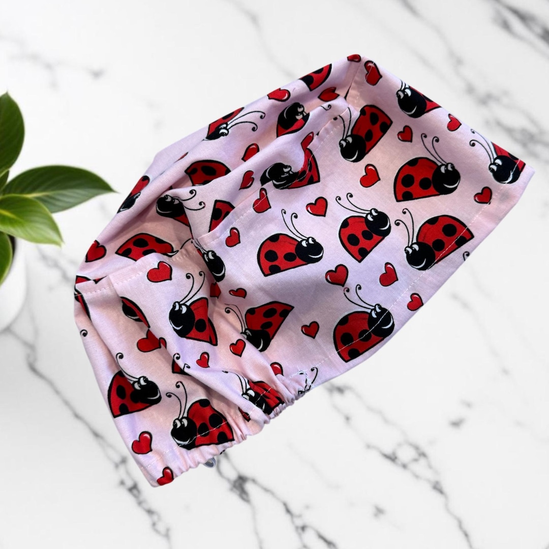 Ladybug Scrub Cap – Cute Hearts Euro Style Surgical Hat | Pink Cotton ...