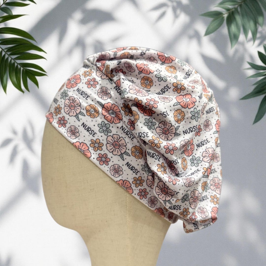 Floral Nurse Scrub Cap | Handmade Stretchy Bouffant Hair Cover - Etsy