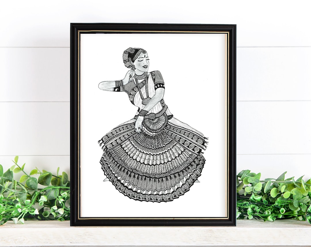 Zentangle Inspired Bharatanatyam Dancer Art Print. - Etsy