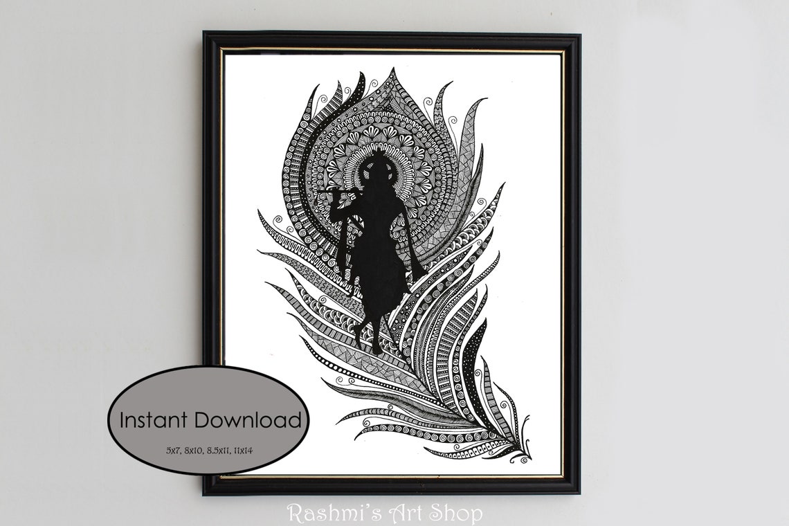 Lord Krishna Art Krishna on Peacock Feather Art Hindu Home - Etsy