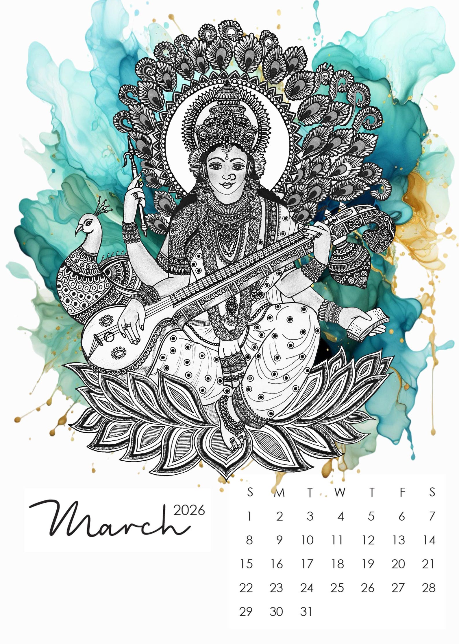 2026 Calendar , Gods and Goddesses of India, Deities of Hinduism, 5x7 ...