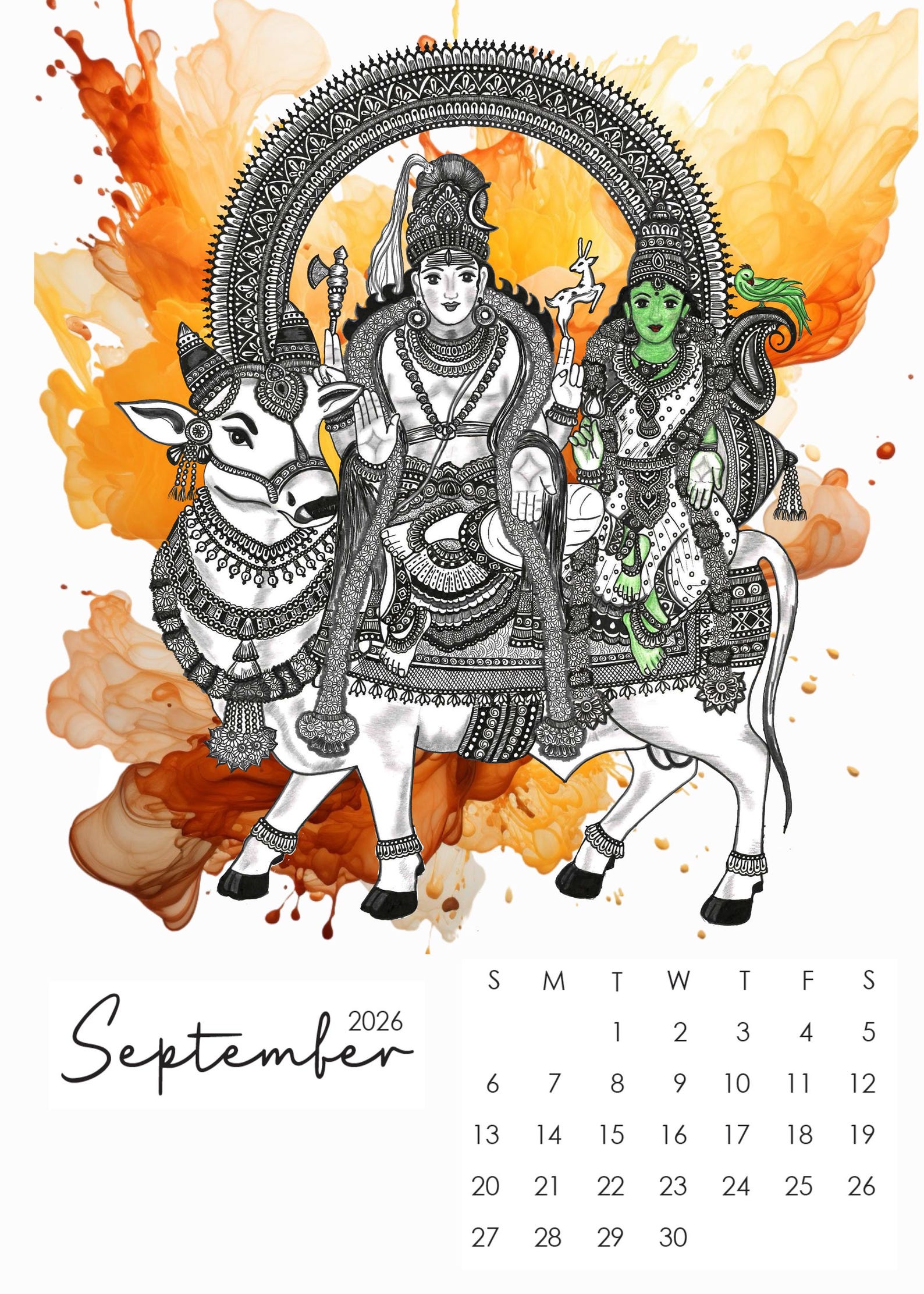 2026 Calendar , Gods and Goddesses of India, Deities of Hinduism, 5x7 ...