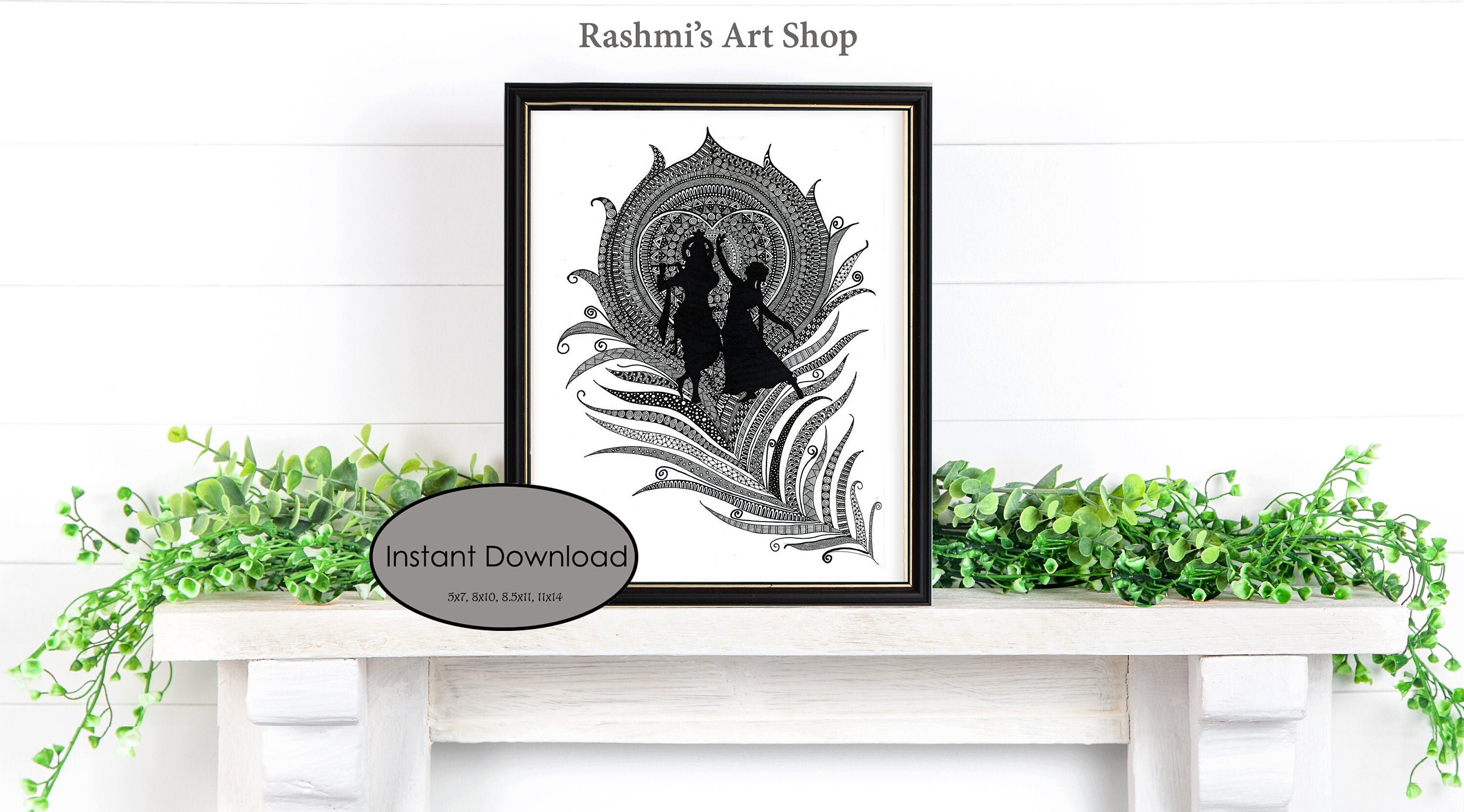 Buy Radha Krishna Art , Radha Krishna on Peacock Feather Art Hindu Home ...