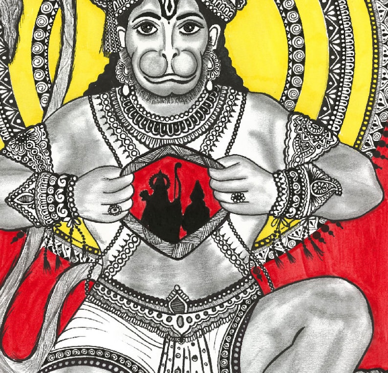 Hanuman Art Print Lord Hanuman with Rama Sita in chest | Etsy