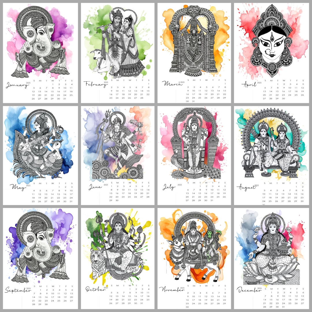 2025 Calendar , Gods and Goddesses of India, Deities of Hinduism, 5x7 ...