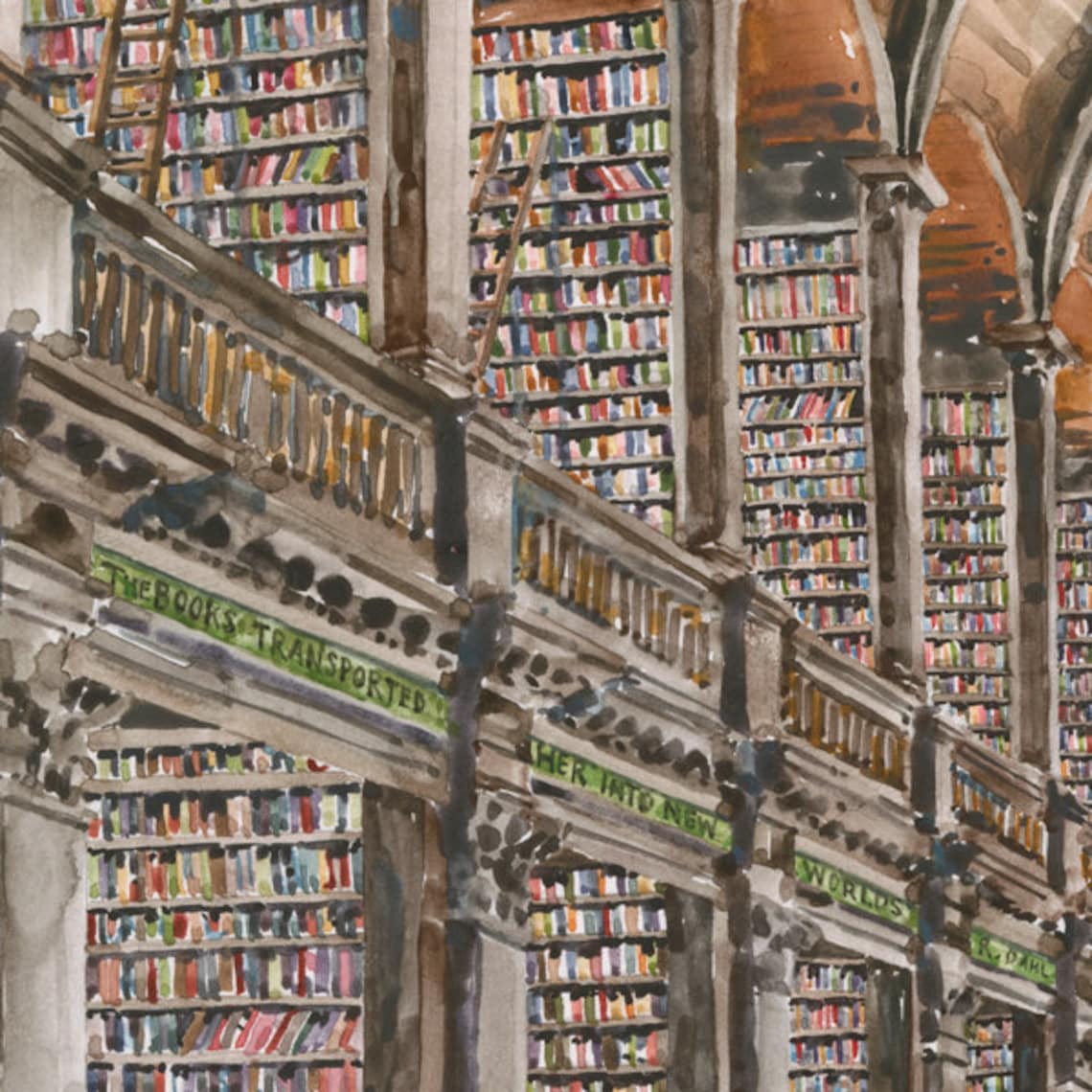 Matilda Library Art Print Roald Dahl Art the Books | Etsy