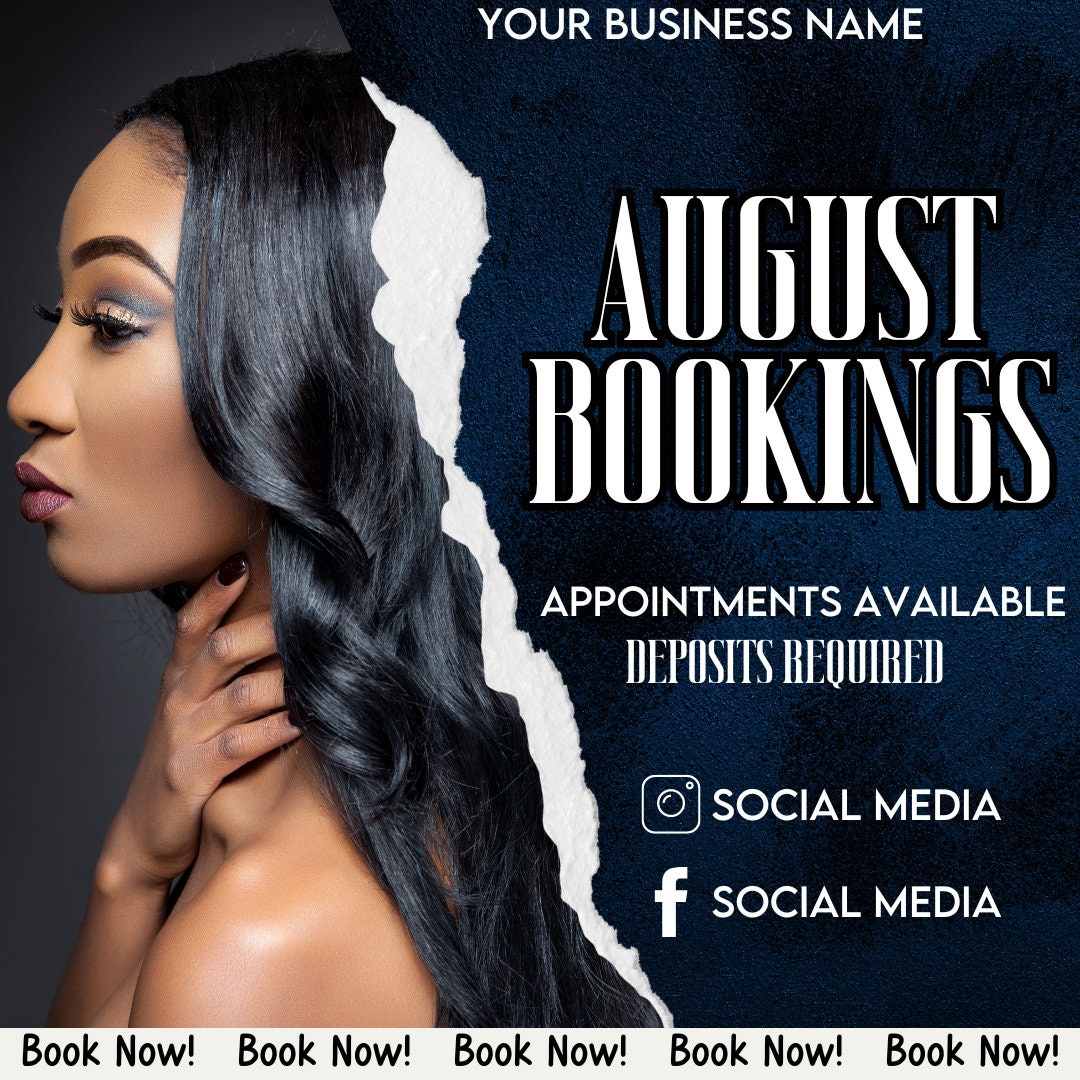 August Booking, DIY Flyer Template Design, August Appointment Flyer - Etsy