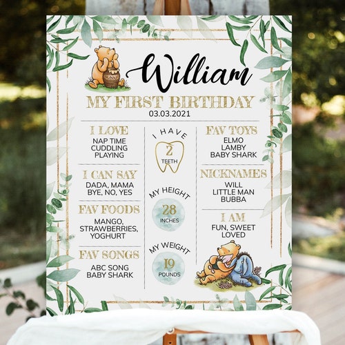 Winnie the Pooh Birthday Board Milestone Poster Personalised - Etsy