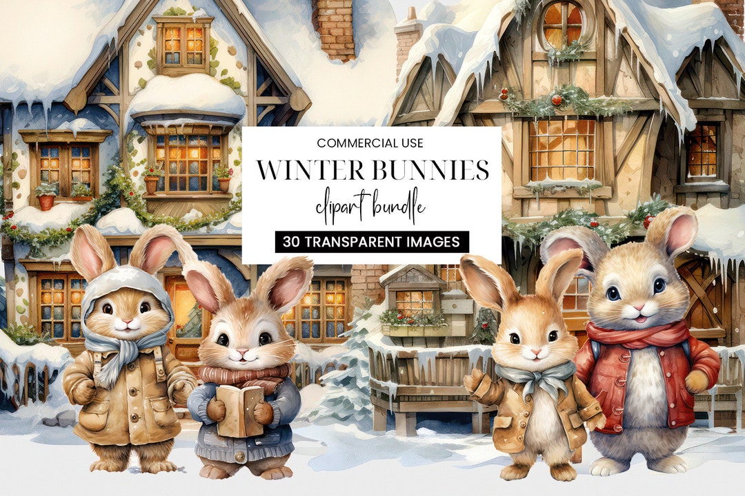 Cute Watercolor Bunny Clipart, Watercolor Bunny House Clipart, Instant ...