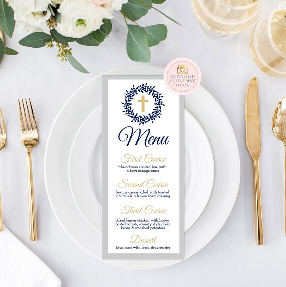 Baptism Menu, Printable Menu, Modern Menu, Menu, Menu Template, DIY ...