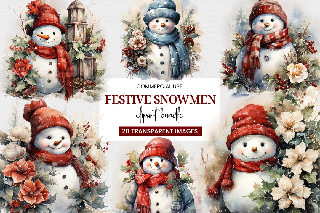 Watercolor Festive Snowman Clipart, Printable Christmas Snowman Clipart ...