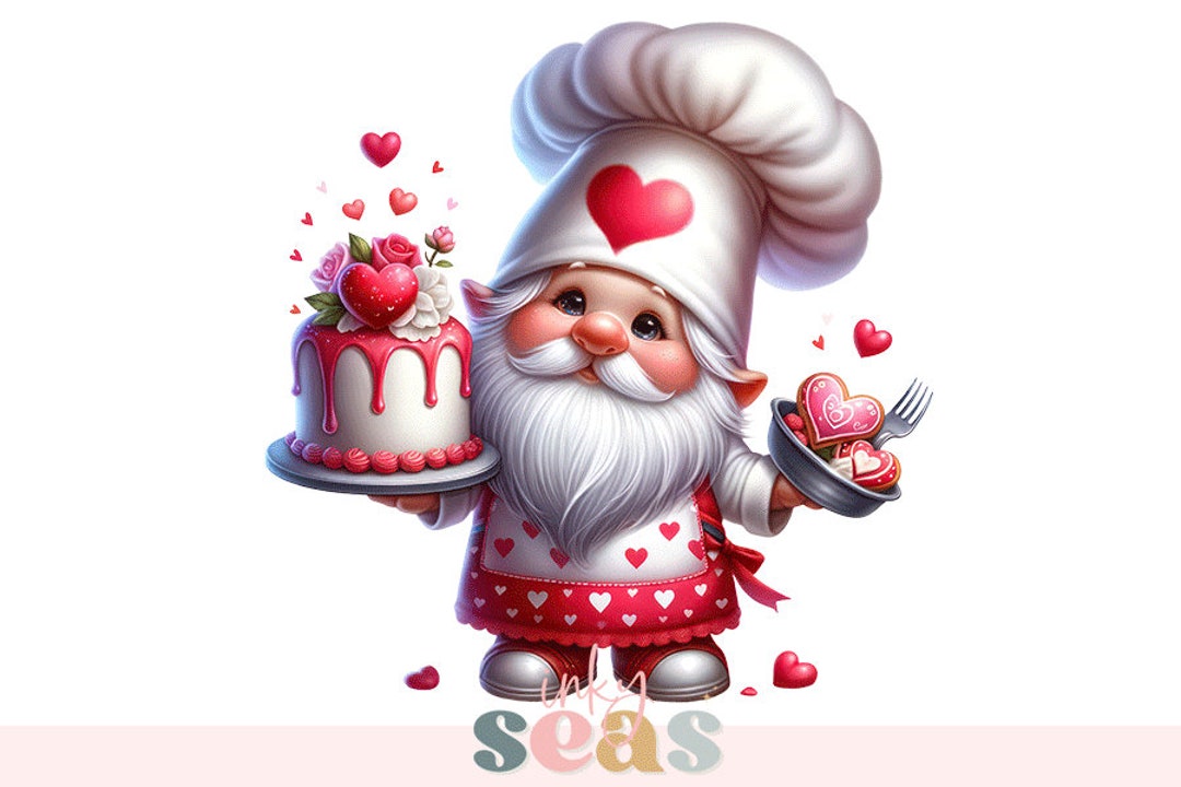 Valentine Baker Gnome Clipart, Watercolor Valentines Day Clipart ...