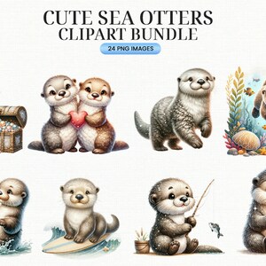 Sea Otters Clipart Bundle Digital PNG Images Instant Download Cute ...