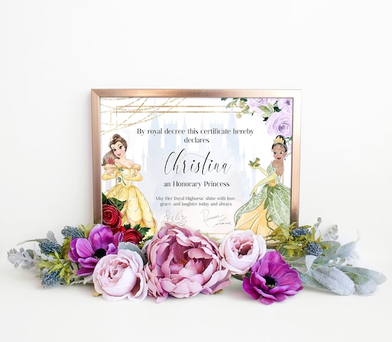 Editable Princess Certificate, Princess Tiana & Princess Belle ...