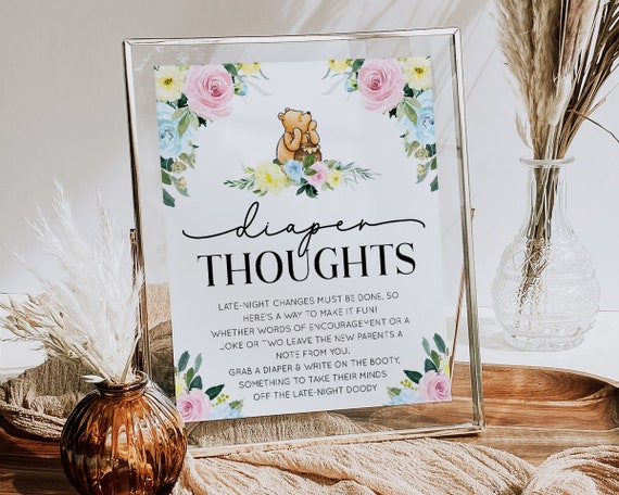 Winnie Pooh Late Night Diapers Sign, Fun Baby Shower Game, Classic Pooh ...