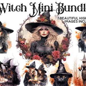 Witch Clipart Bundle, Magical Witch Clipart, Watercolor Witch Halloween ...