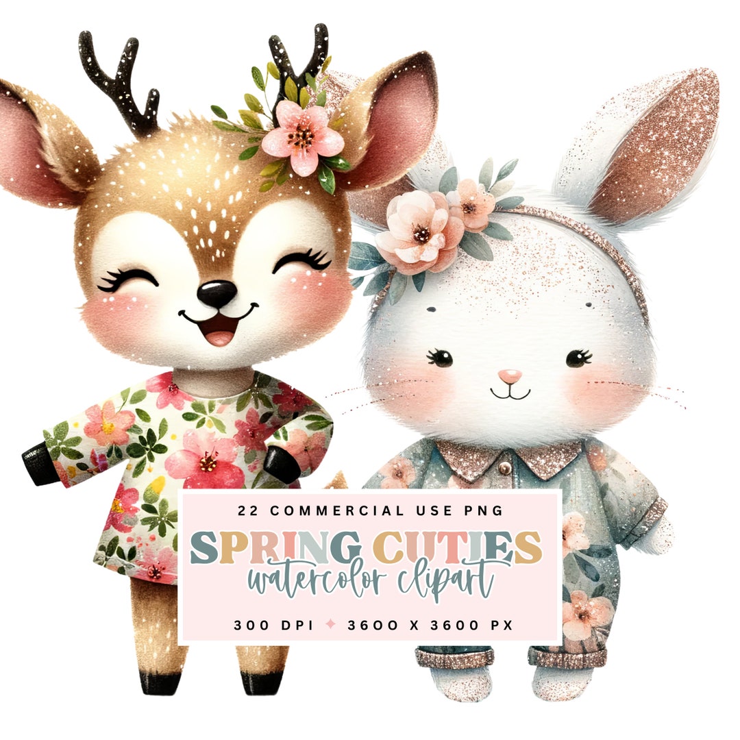 Spring Cuties Clipart Assortment, Watercolor Animals, Fairies and ...