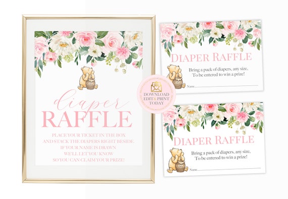 Pink Classic Winnie The Pooh Baby Shower Printable Diaper Raffle ...