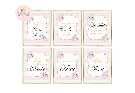 Pink & Gold Baptism Table Sign Pack, First Communion Table Signs ...