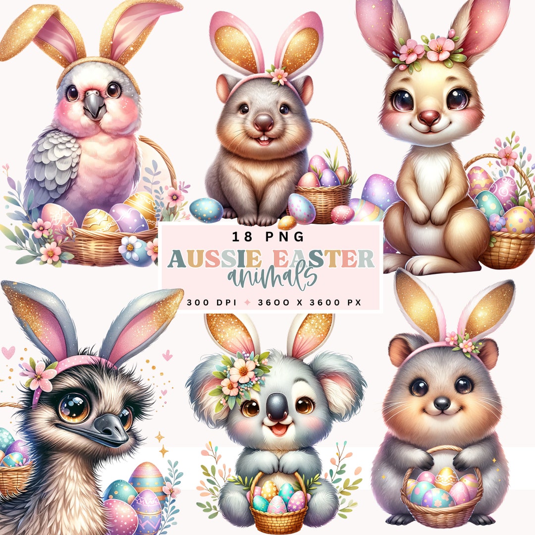 Australian Easter Animal Clipart, Cute Aussie Wildlife Bunny Ears ...