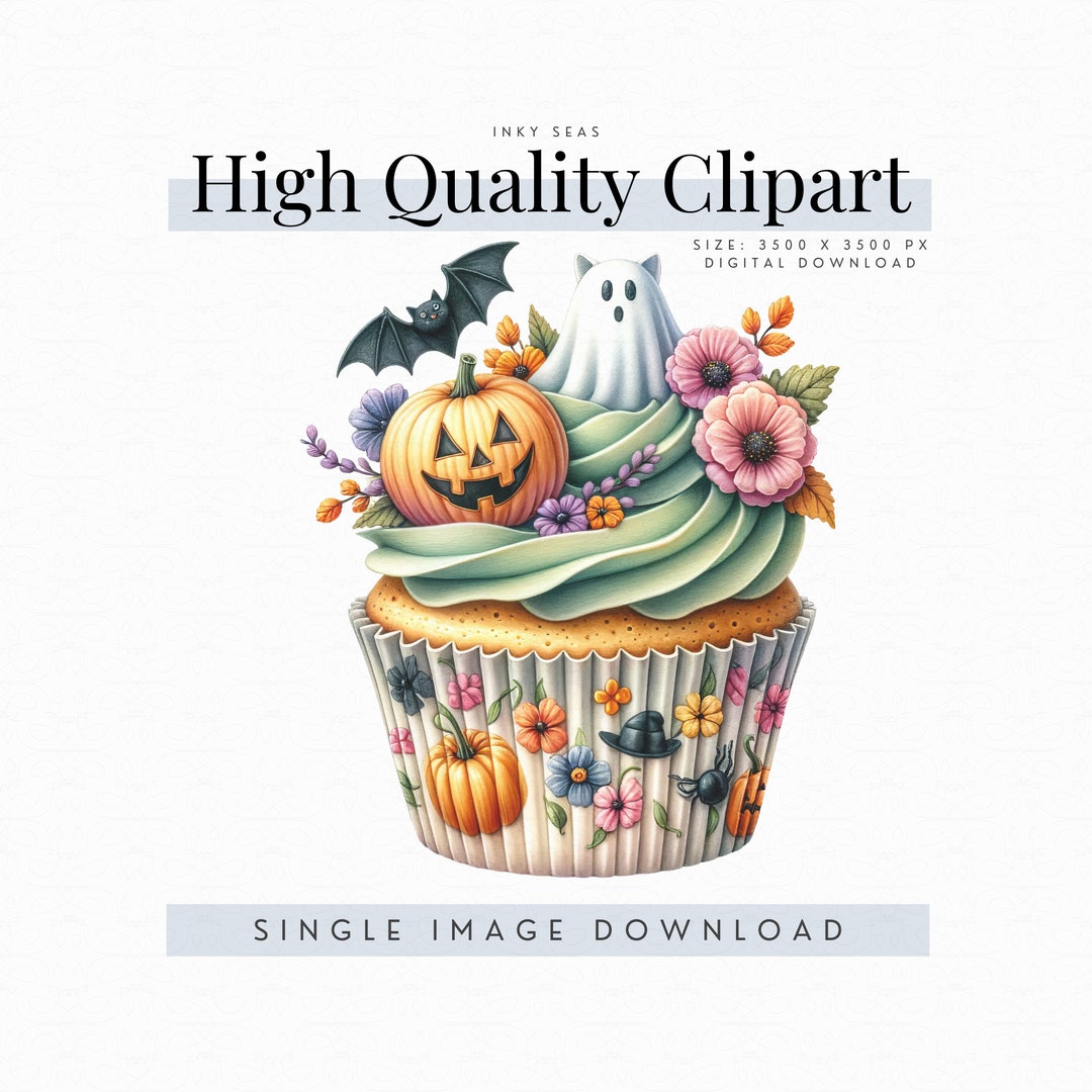 Halloween Cupcake Clipart, Ghost Pumpkin Bat Design, Digital Download ...