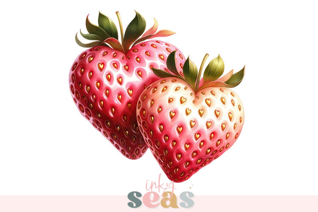 Strawberries Heart Clipart Watercolor Cottagecore PNG Valentine Fruit ...