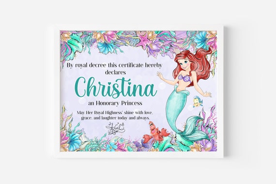 Mermaid Princess Certificate, Editable and Printable Honorary Princess ...