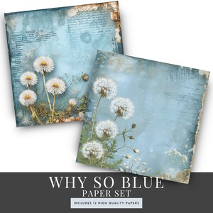 Vintage Blue Scrapbook Paper, Dandelion Design, Digital Download, Set ...