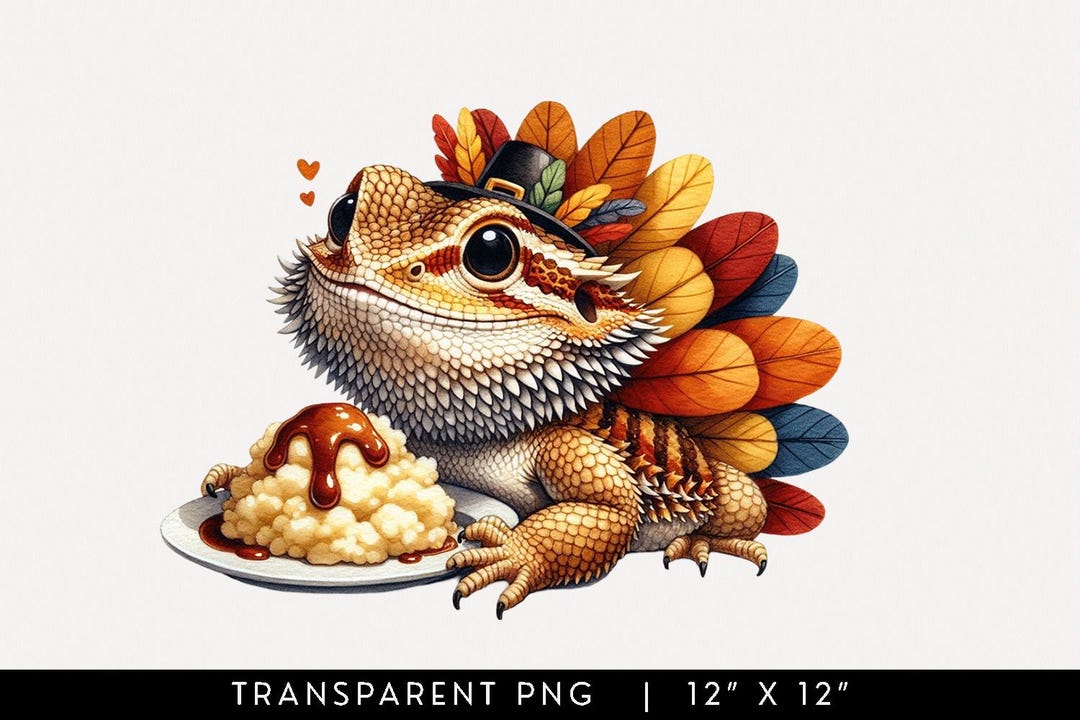 Thanksgiving Bearded Dragon Clipart for Printing Sublimation Cute ...