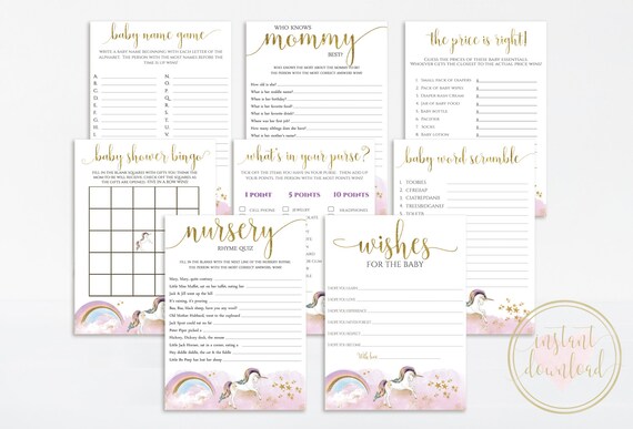 Unicorn Baby Shower Game Bundle, Printable Games, Baby Shower Bundle ...